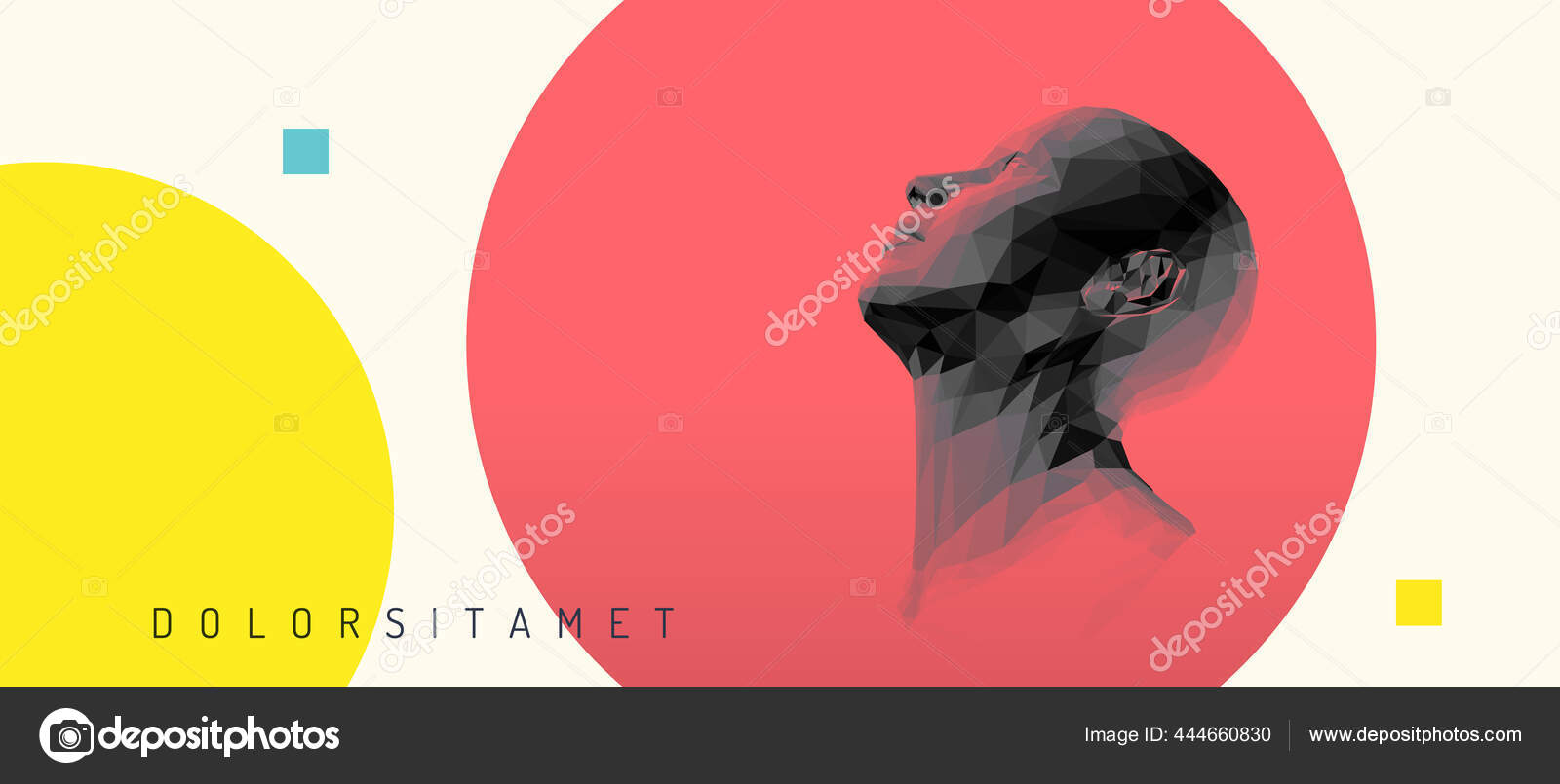 Man looking up. Abstract digital human head. Face side view ...